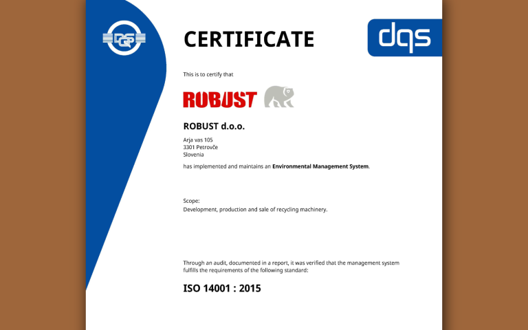 Robust uzyskał certyfikat ISO 14001 - Robust